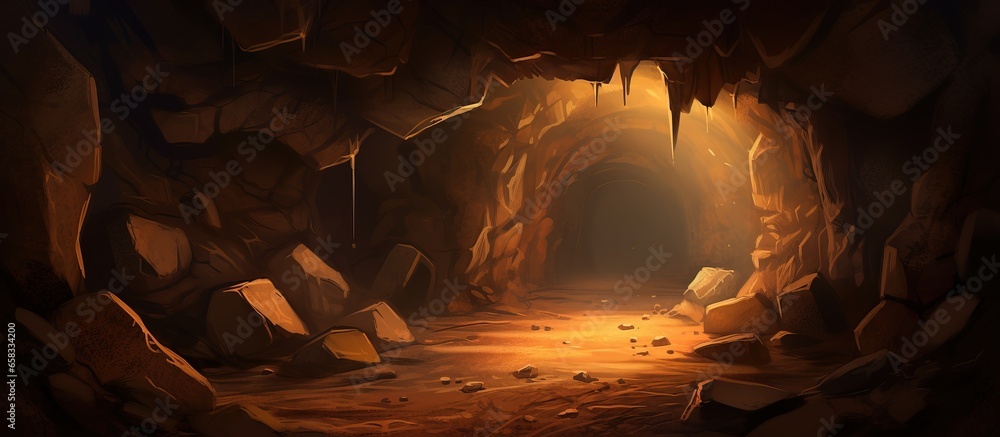 Fantastically illustrated scene design a mysterious forbidden cave ...