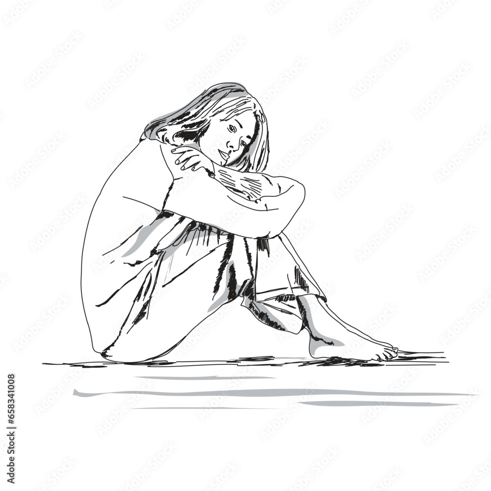 Drawings of young women feeling sad, crying, tired, and worried about ...