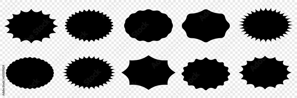 Set of vector sticker icon featuring a black star-shaped label for ...