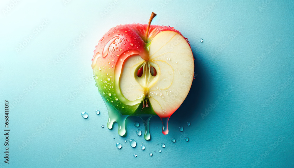 melting apple slice prominently displayed against a serene blue ...
