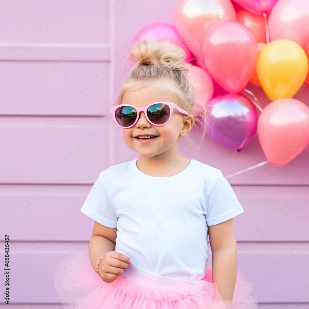 Sassy Little Girl Wearing a Blank Solid Short Sleeve T-Shirt Mockup ...