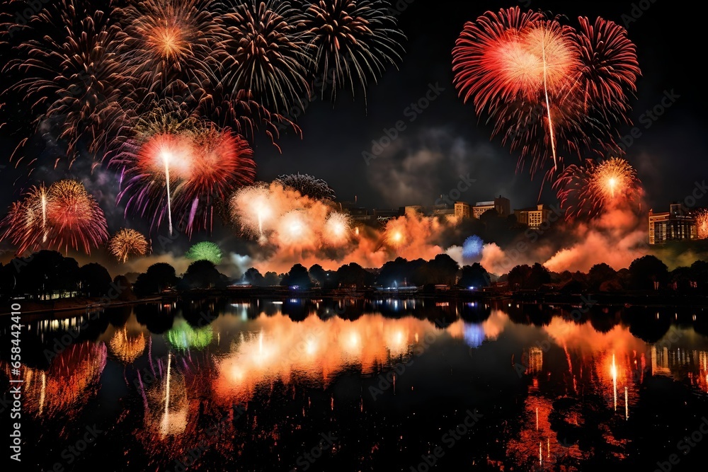 On a crisp Guy Fawkes Night, the sky is adorned with bursts of colorful ...