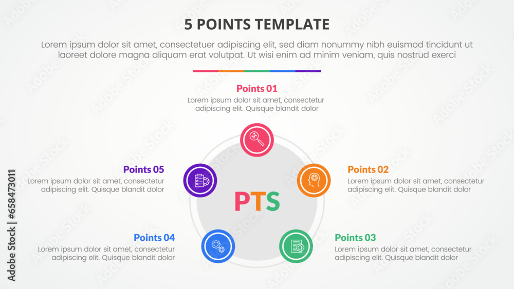 5 points stage template infographic concept for slide presentation with ...