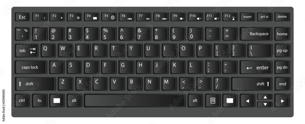 Modern black computer keyboard , Realistic buttons layout of laptop ...