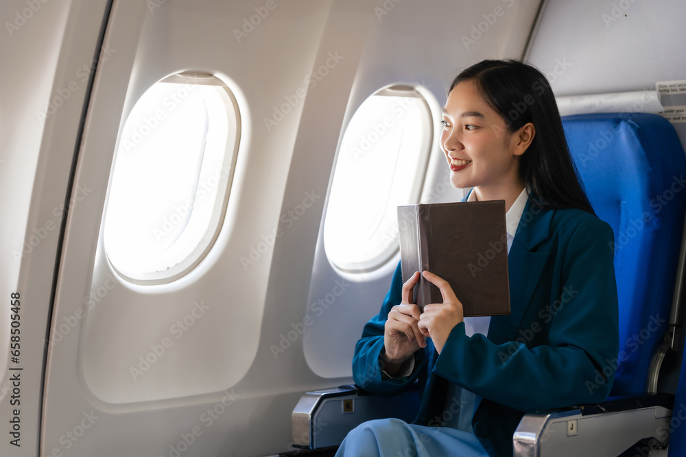 Young asian chinese japanese people female adventurer in-flight ...