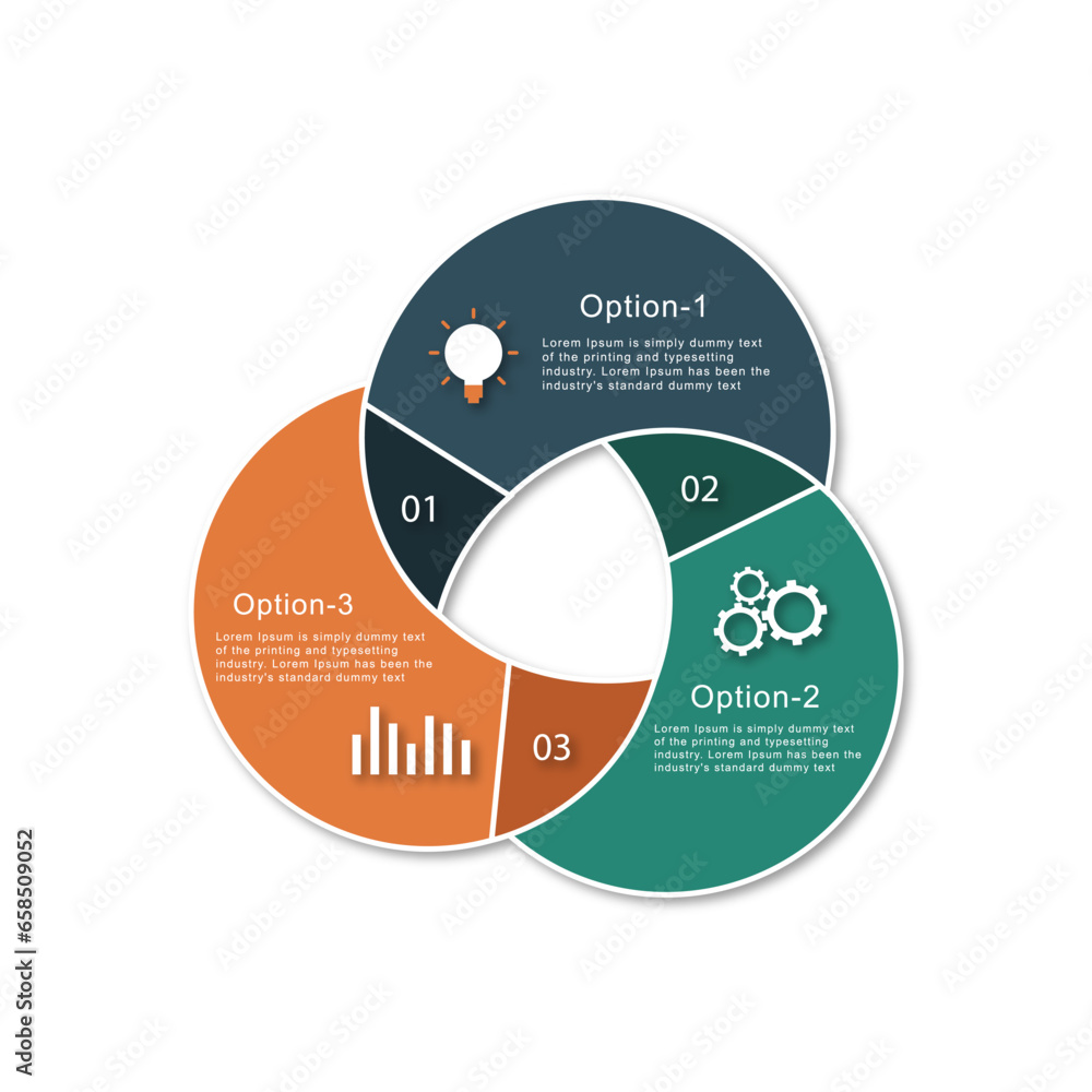 Three overlapping circles infographic. Venn diagram concept Stock ...