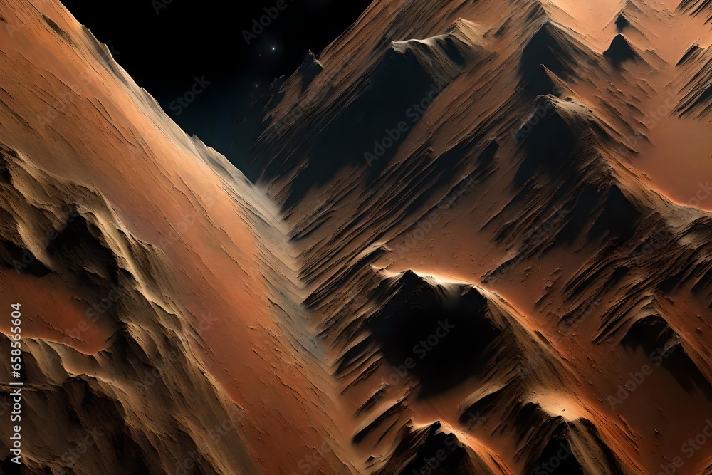 The rough and hilly terrain with deep valleys in Valles Marineris on ...