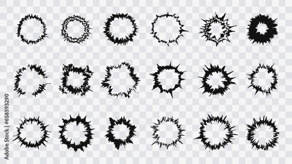 Set of simple radial explosions icons. Set of explosions on a ...