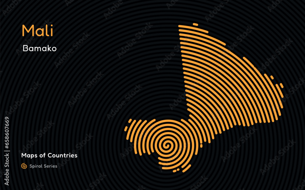 Creative map of Mali Political map. Capital Bamako. World Countries vector maps series. Spiral ...