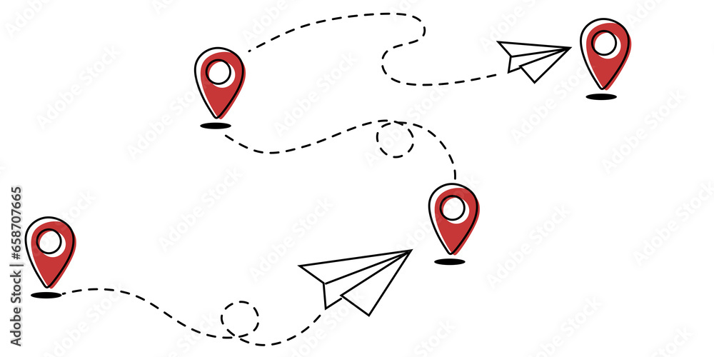 One line drawing of aircraft flight routes and airport destinations ...