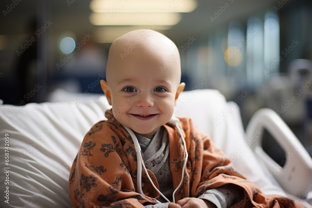 Young baby patient, healthcare service, hand for empathy, love and ...