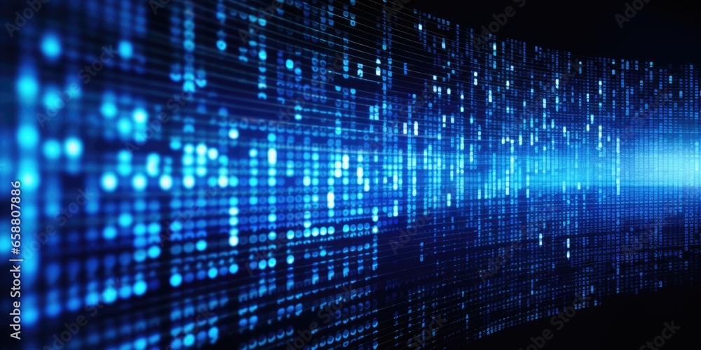 Blue computer binary data on a screen concept art. Software technology ...