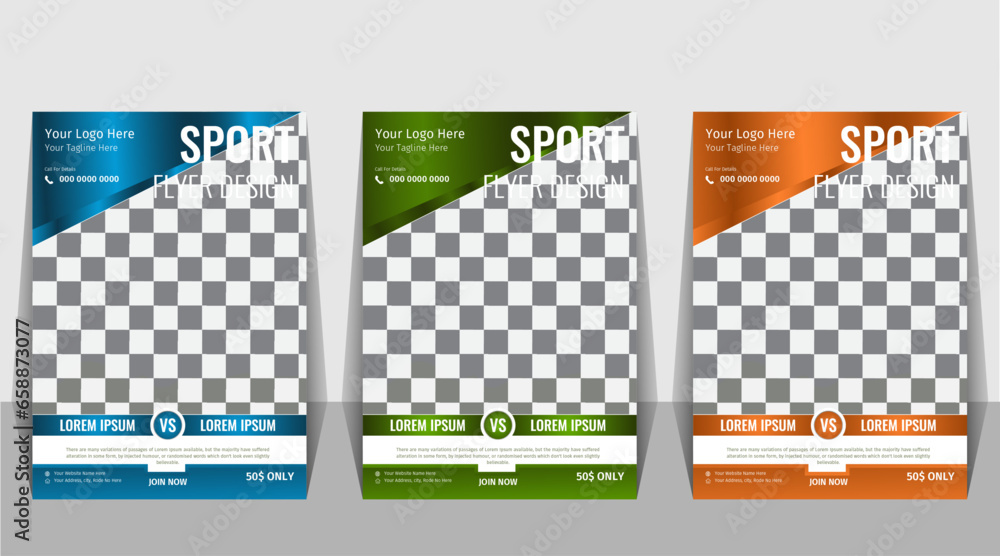 Design of flyers with green shapes for sports event, Modern flyer ...
