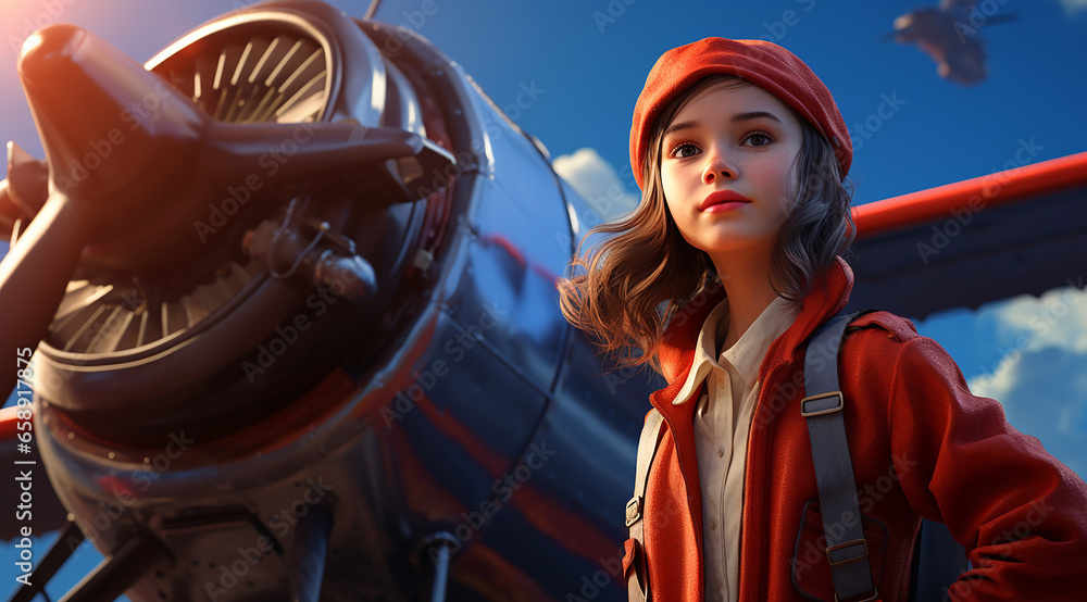 Happy and joyful looking kid dressed as an airplane pilot in the ...