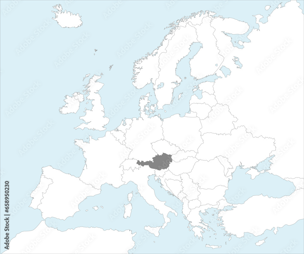 Gray CMYK national map of AUSTRIA inside detailed white blank political ...