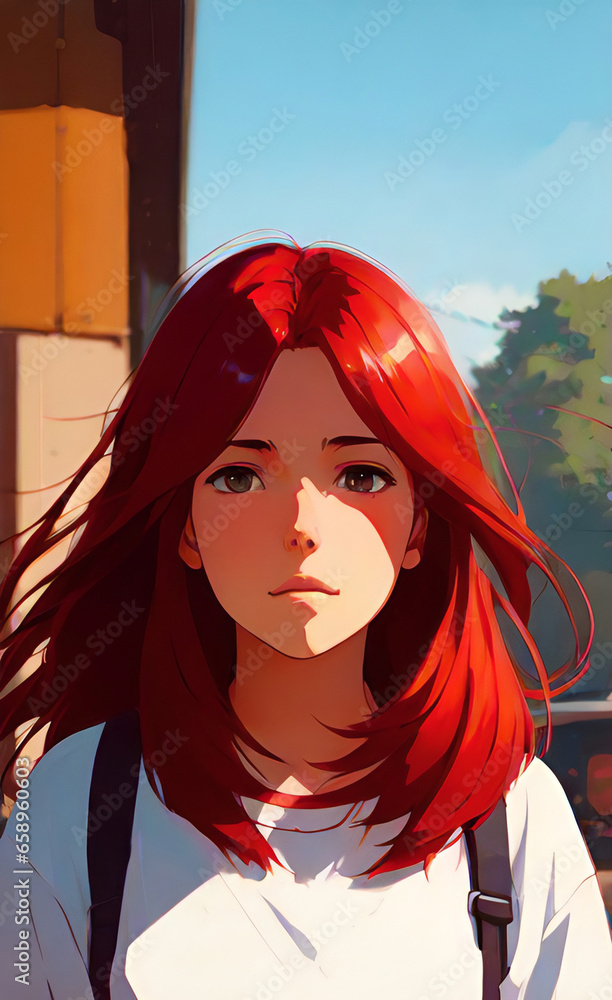 Pretty anime girl with red hair pulled back. cute blushing anime girl ...