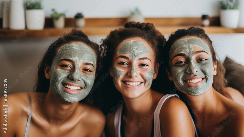 A group of Gen Z friends enjoying a relaxing day at a spa, getting ...