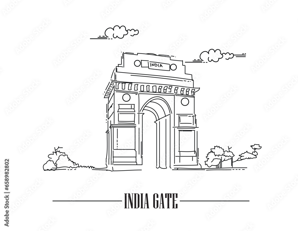 India gate line drawing vector illustration Stock Vector | Adobe Stock