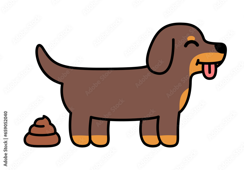Cartoon Dachshund puppy pooping illustration. Funny vector clip art ...