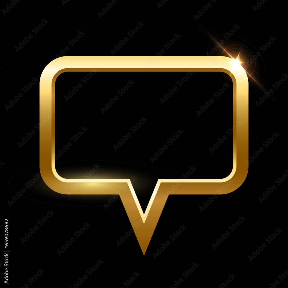 3D gold frame of speech bubble vector illustration. Realistic glossy ...
