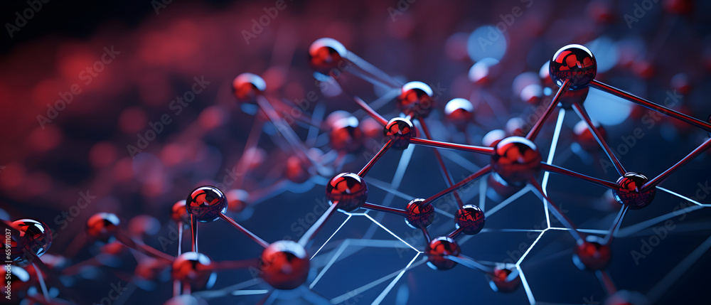 A complex molecular network, featuring interconnected atoms in a ...