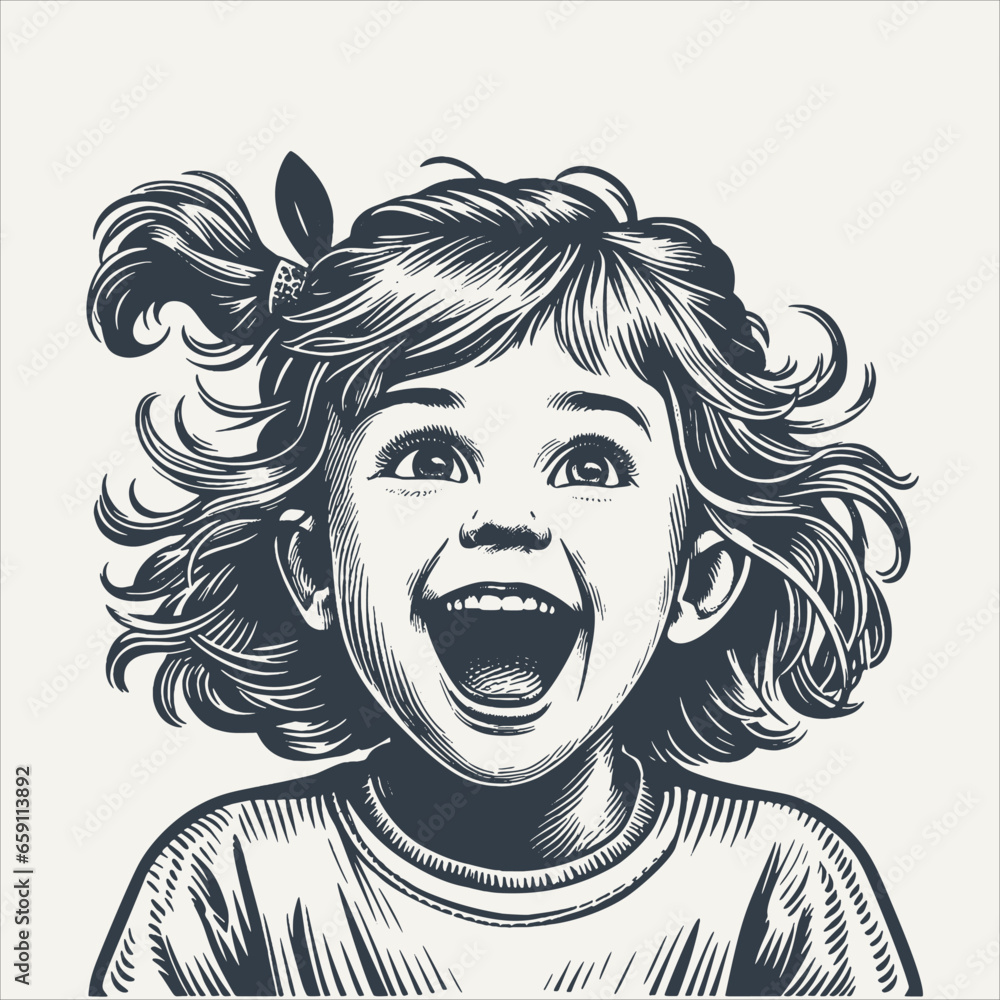 Portrait of excited young girl looking with fascination. Vintage ...