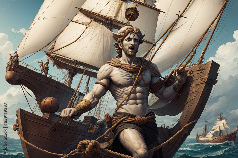 ulysses hero tied to the ship with ropes and the singing siren, greek ...