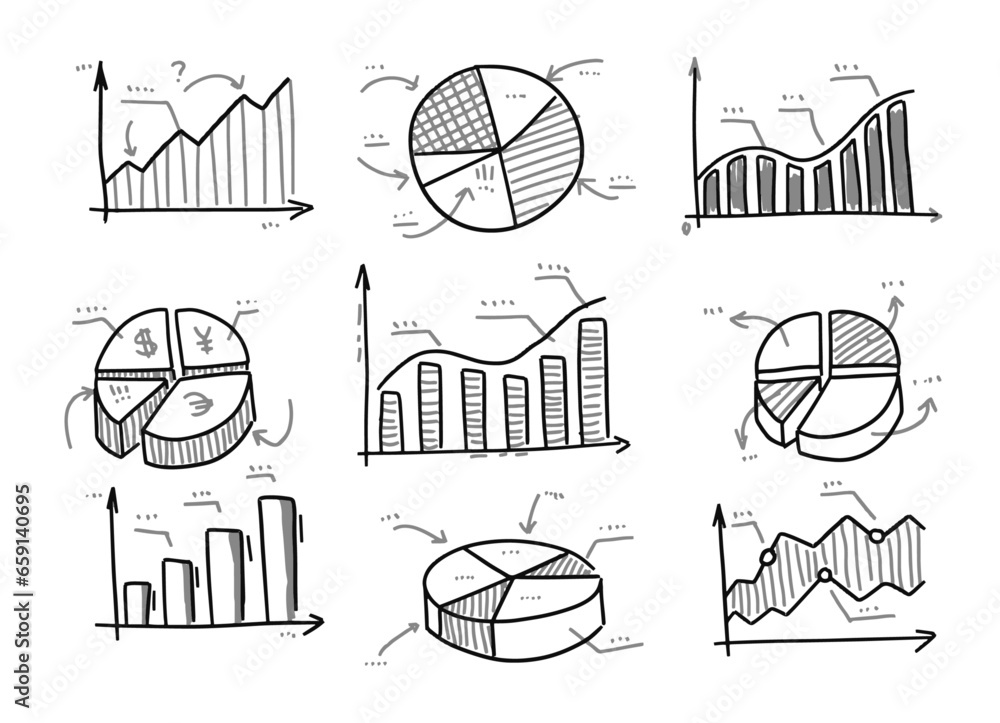 Chart graph info. Set of Sketch hand drawn infographic. Business ...