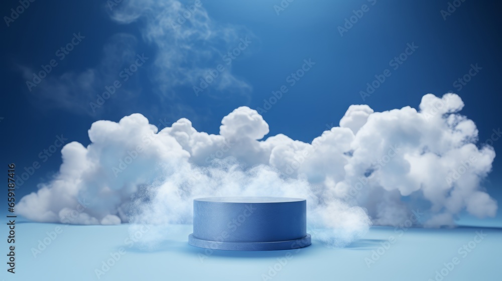 Cloud background podium blue 3d product sky white display platform ...