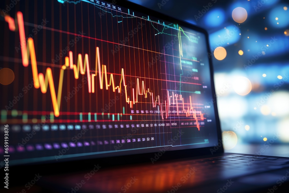 Futuristic scene with a projection of a trading chart on a tablet ...