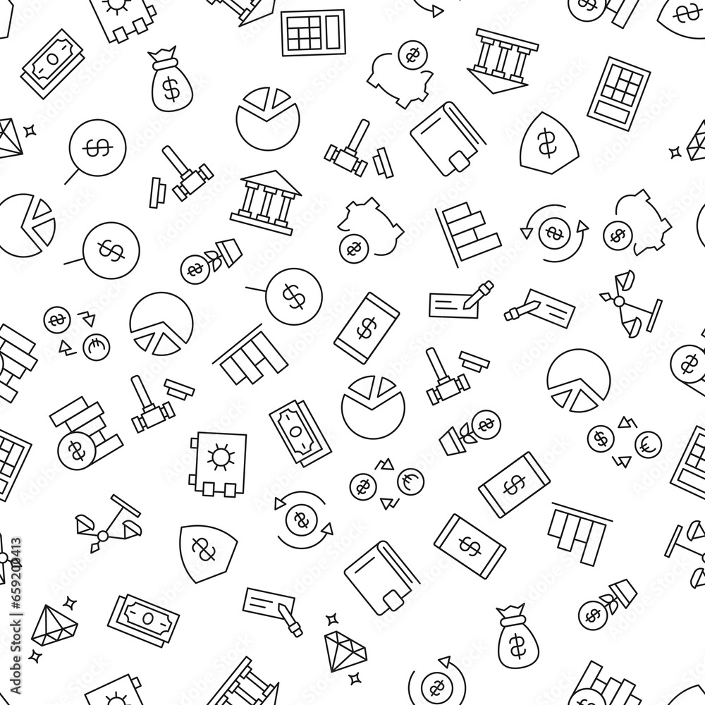 Money, Progress, Pie Chart, Business, Economy Seamless Pattern for ...