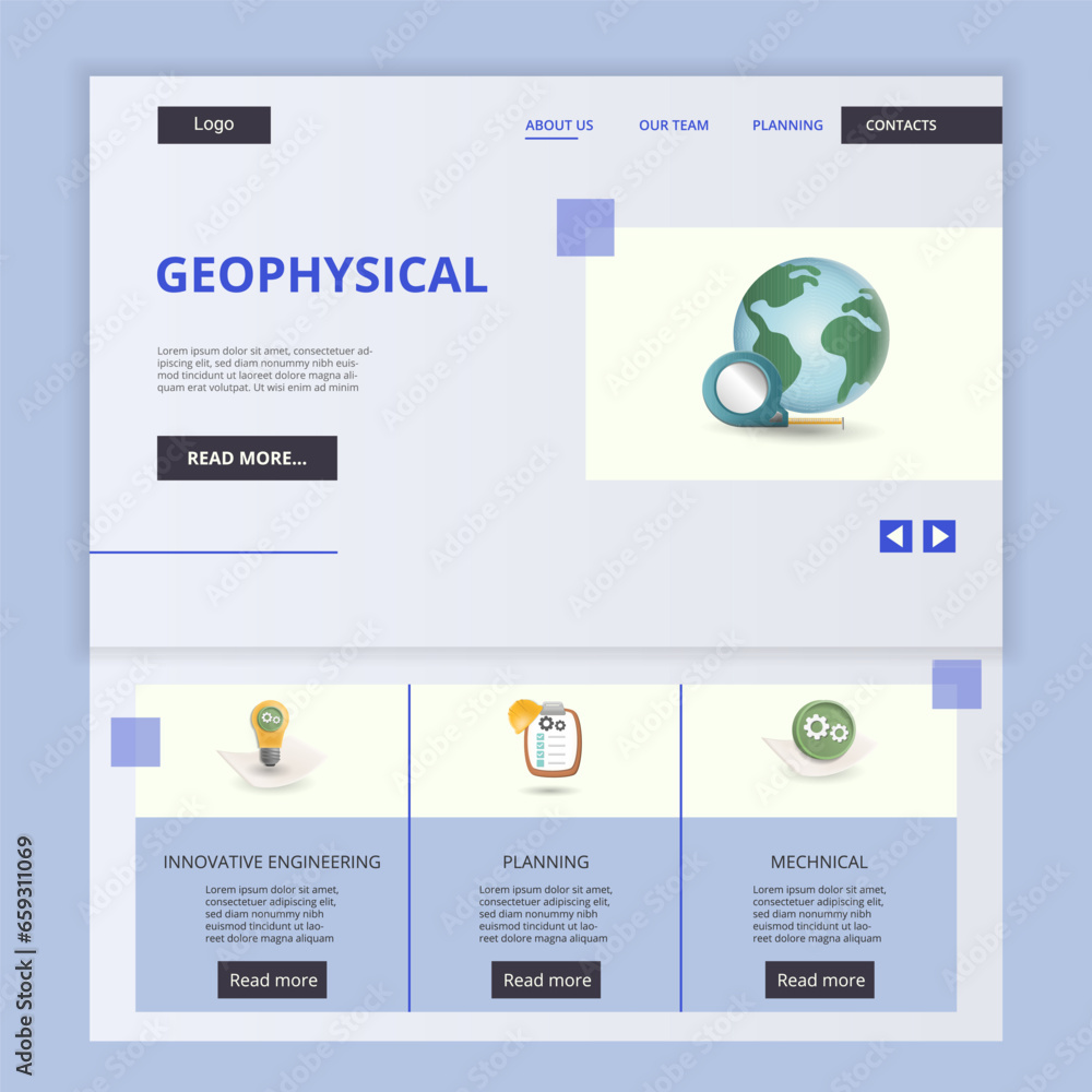 Geophysical flat landing page website template. Innovative engineering ...