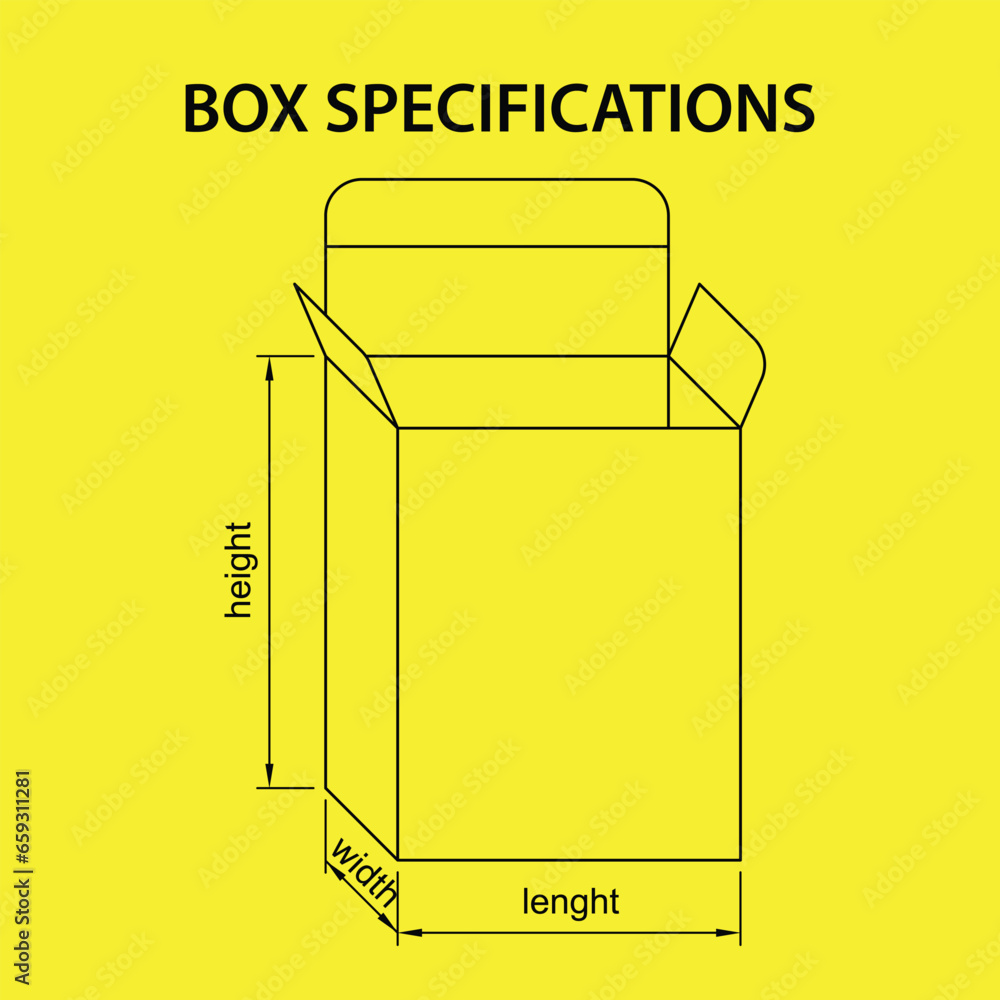 specifications of the shape and size of the box for packaging with ...