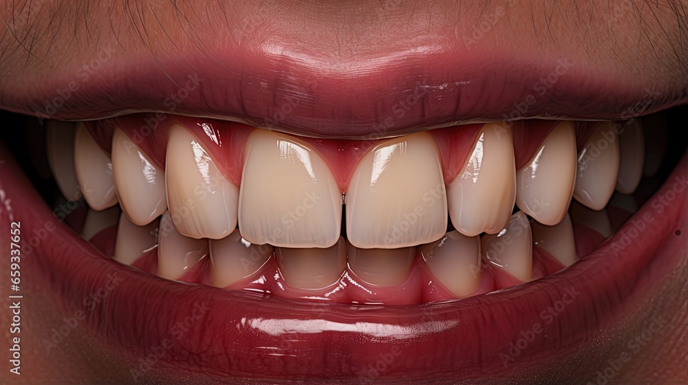 Stock-Foto „Front view of separate dental arches, lips and cheeks ...
