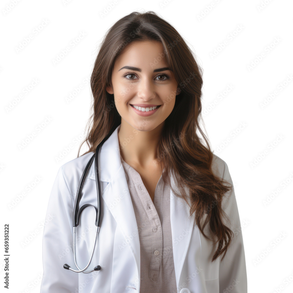 Female doctor portrait isolated on white transparent background, Young ...