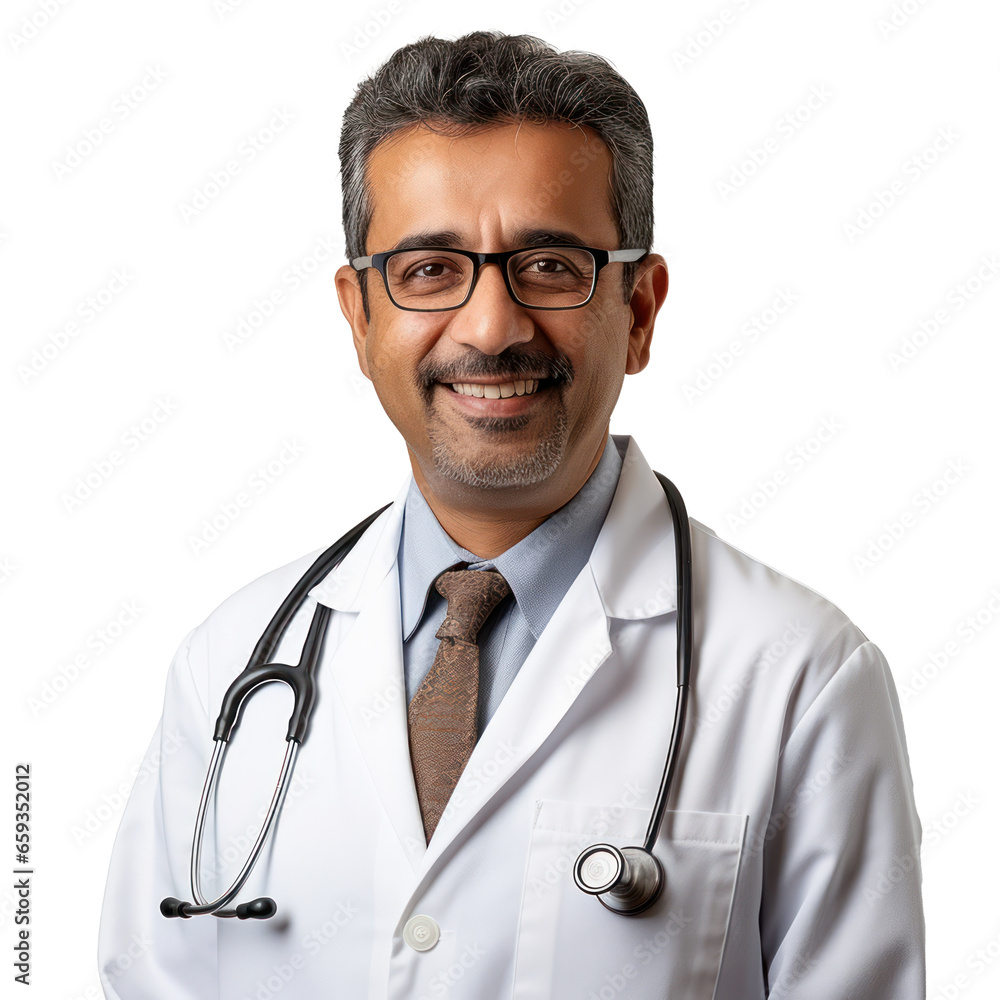 Doctor portrait isolated on white transparent background, Indian ...