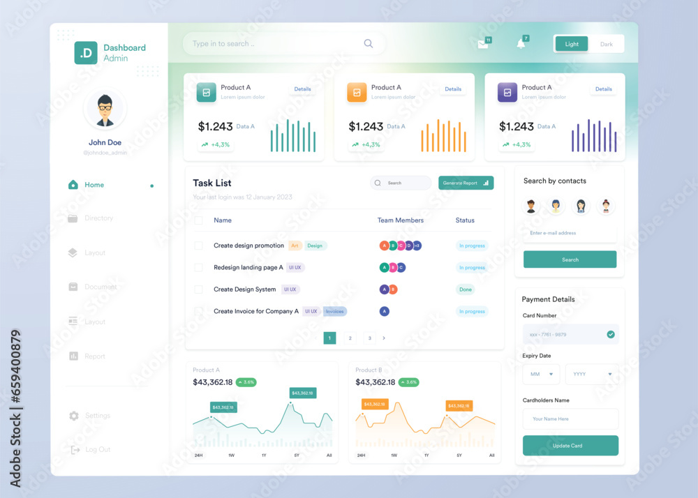 UI UX Infographic dashboard. UI design with graphs, charts and diagrams ...