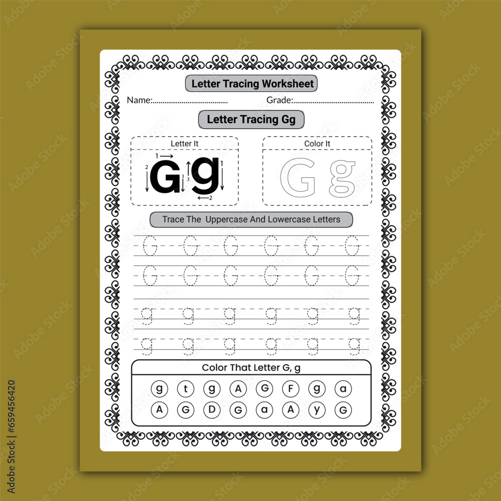 Alphabet letter tracing worksheet for kids. Stock Vector | Adobe Stock