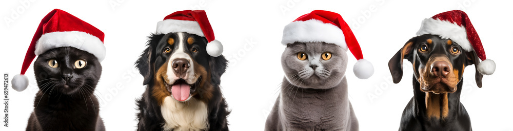 Veterinary clinic Christmas banner featuring dogs and cats with Santa ...