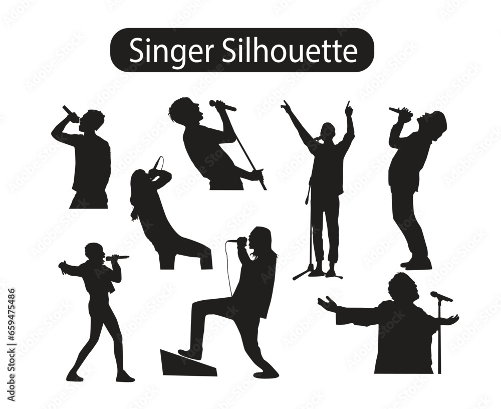 An Icon Set of Singer Stage Performance Silhouette Vector Illustration ...