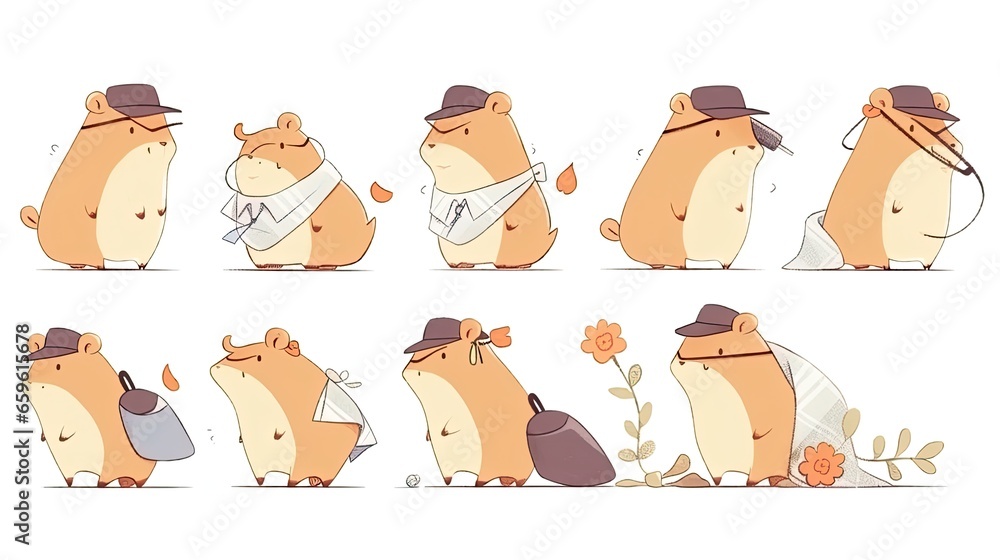 Cute cartoon capybara kawaii vector illustration. Flat cartoon style ...
