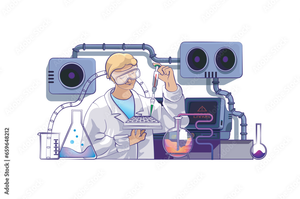 Science laboratory concept with people scene in flat cartoon design for ...