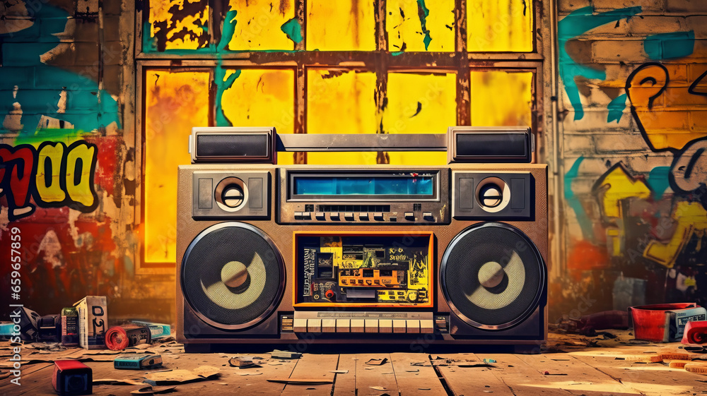 Retro old design ghetto blaster boombox radio cassette tape recorder ...