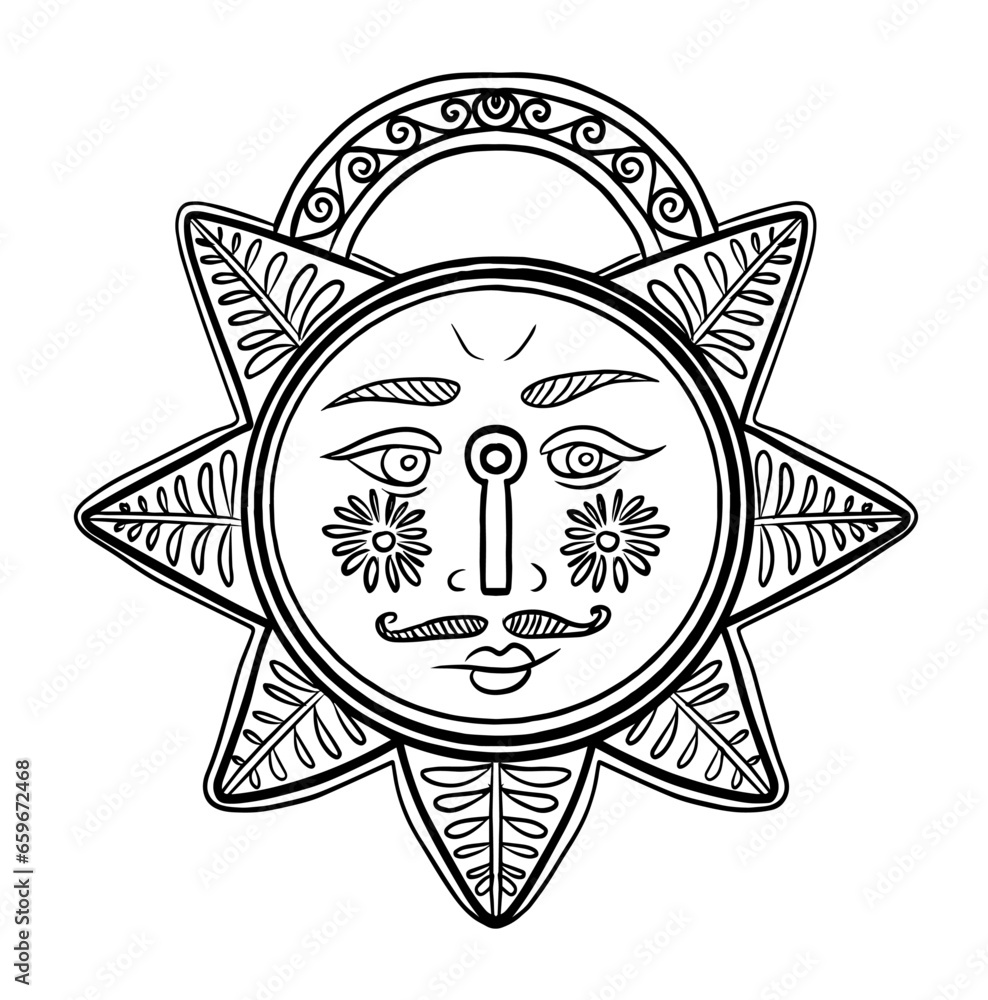 Sun lock key vintage black and white vector image illustartion Stock ...