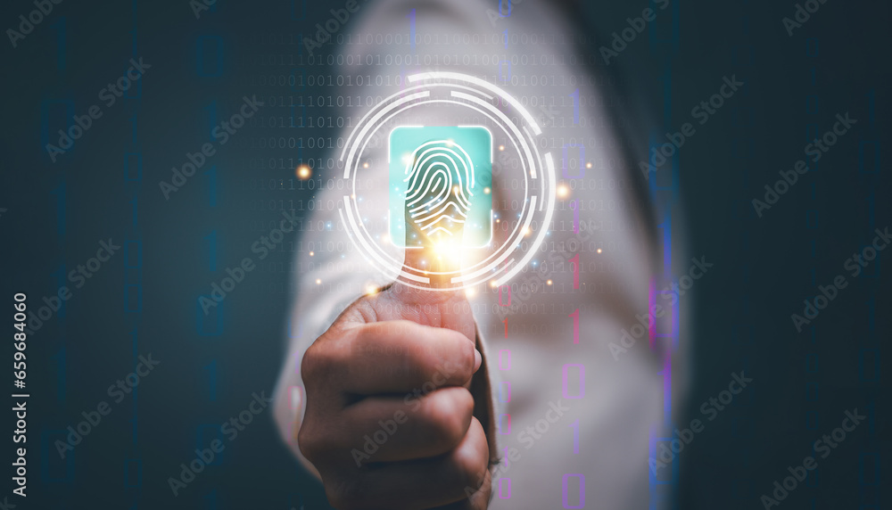 Surveillance and security scan for digital cyber futuristic applications concept, Businessman ...