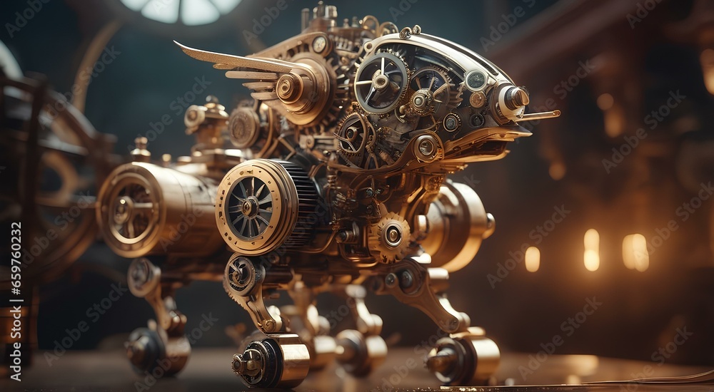 mechanical steampunk creature with exotic features and gears and cogs ...