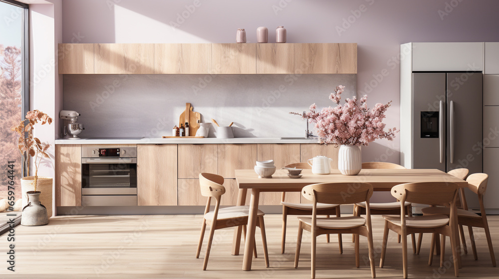 Minimalist and Relaxing Kitchen Room: Interior Design Featuring a Table ...