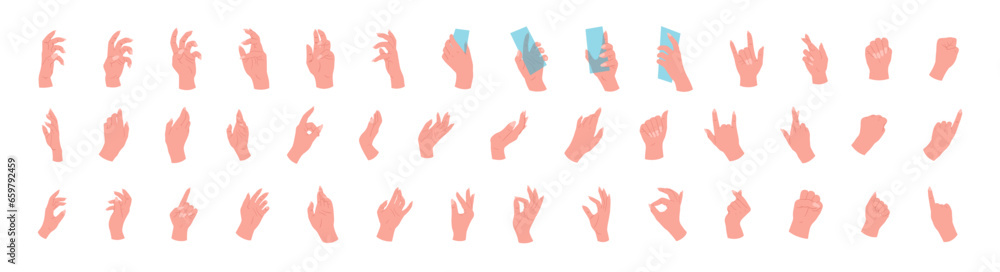Large set of hands in different poses. Vector illustration of hands on ...