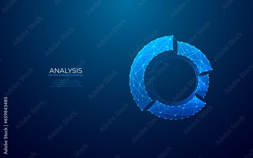 Abstract pie chart top view on technology blue background in futuristic ...