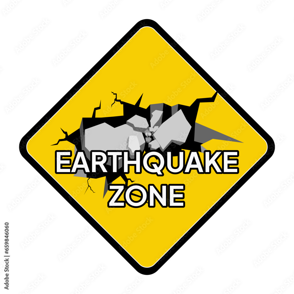 Earthquake zone road signs, labels or stickers to make people aware of ...